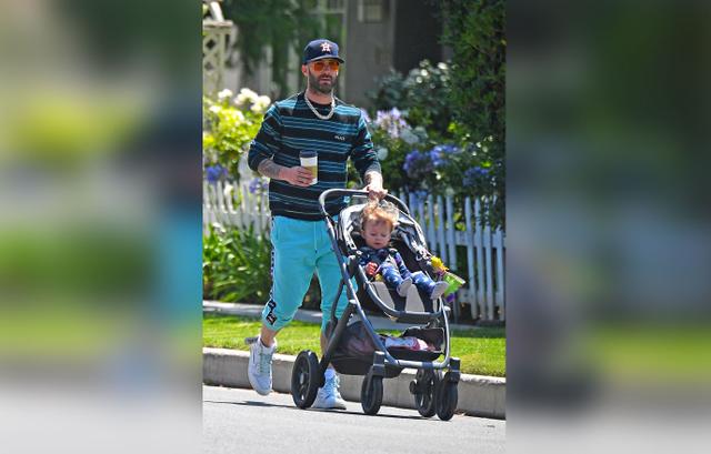 Adam Levine Takes His Daughter Out On A Coffee Run In LA