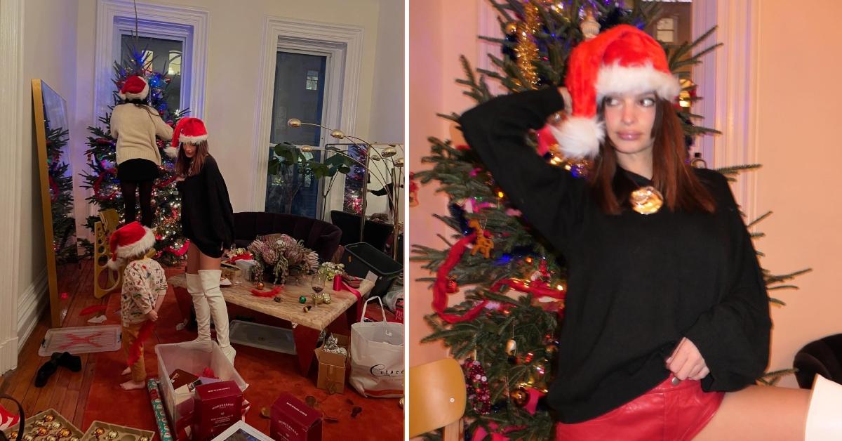 Emily Ratajkowski Wears Tiny Shorts To Decorate Christmas Tree: Photos