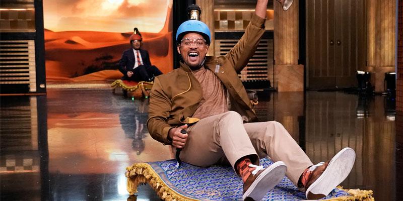 Will Smith Races 'Magic Carpets' With Jimmy Fallon To Promote 'Aladdin'