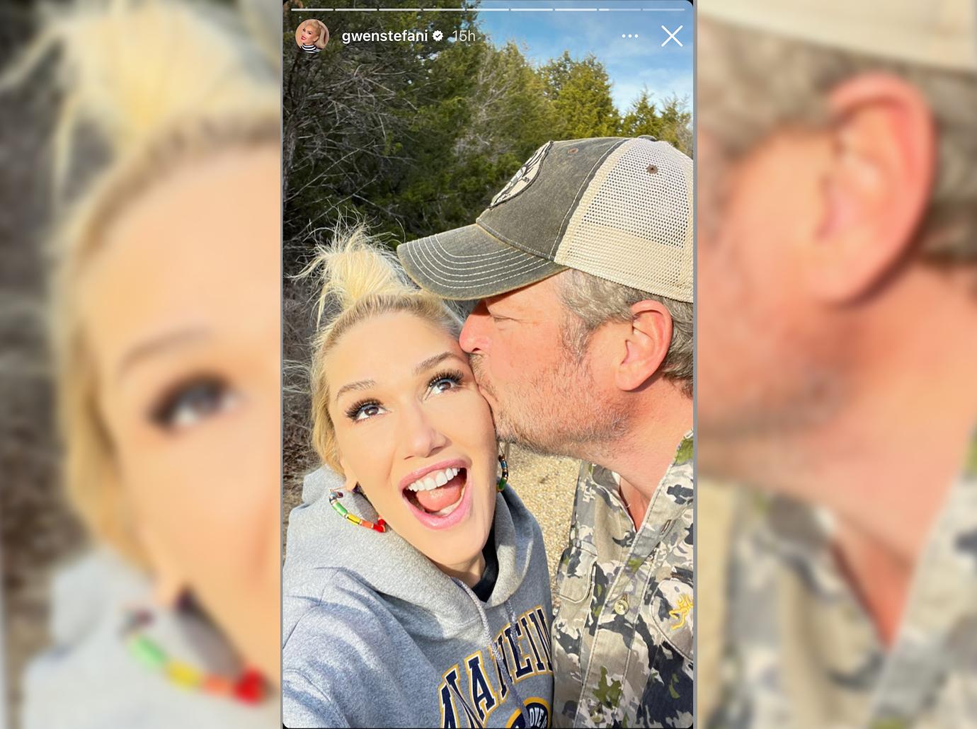 Gwen Stefani & Blake Shelton Share A Smooch On New Year's Hike