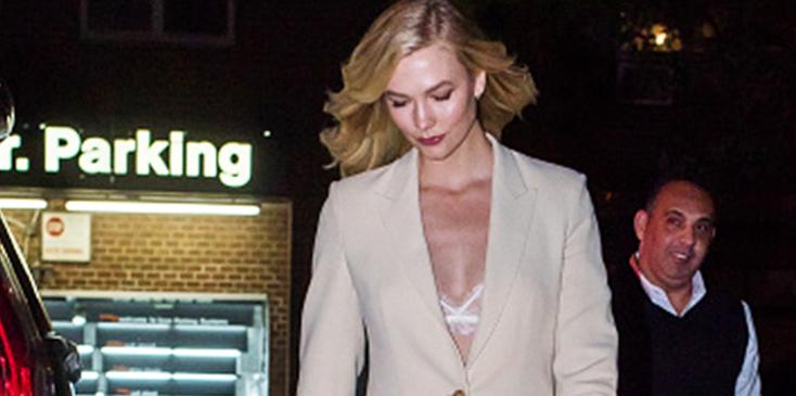 PICS Karlie Kloss Goes To Party In Cream Pantsuit And Bra PICS Karlie Kloss Goes To Party In Cream Pantsuit And Bra