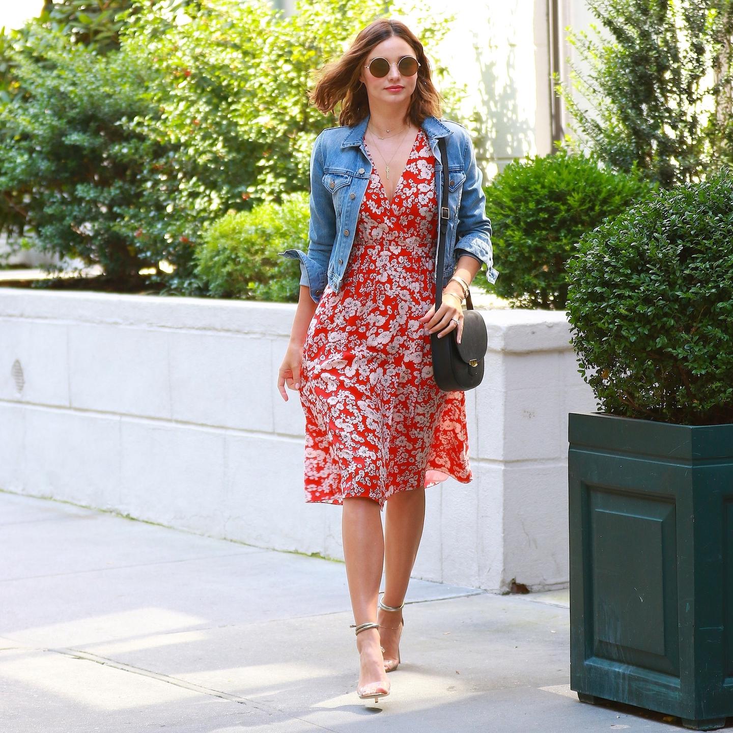 Miranda Kerr Red Floral Dress In NYC Photos