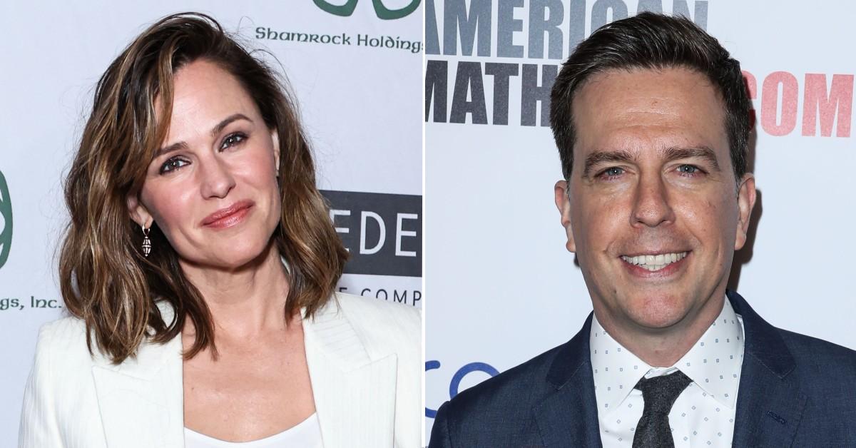 Jennifer Garner Smiles Big While Filming With Ed Helms: Photo