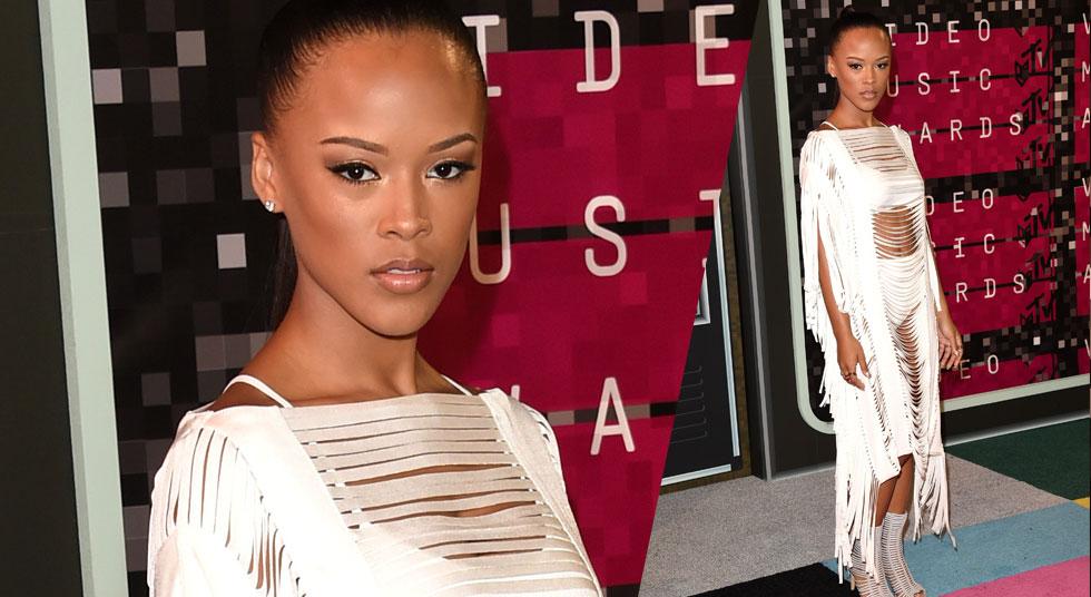 Serayah McNeill Flaunts Sexy Abs In Shredded Gown At MTV VMAs 2015
