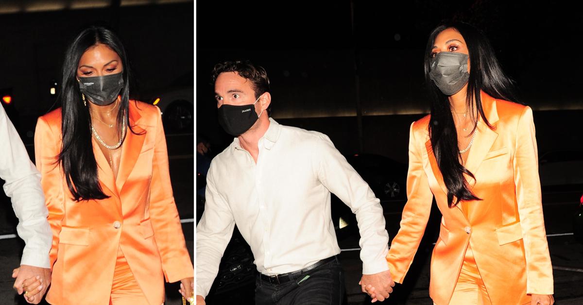 Nicole Scherzinger Rocks Orange Satin Veronica Beard Suit