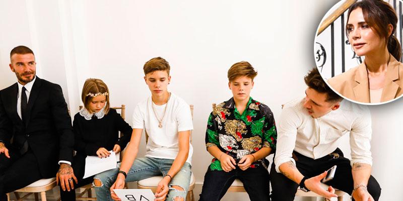 David and Victoria Beckham's Kids Brooklyn, Romeo, Cruz, Harper at LFW