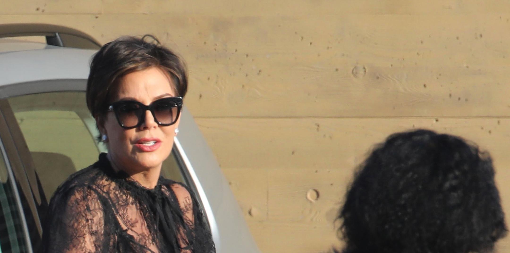Kris Jenner Bares All In A See-Through Lace Top Out To Lunch