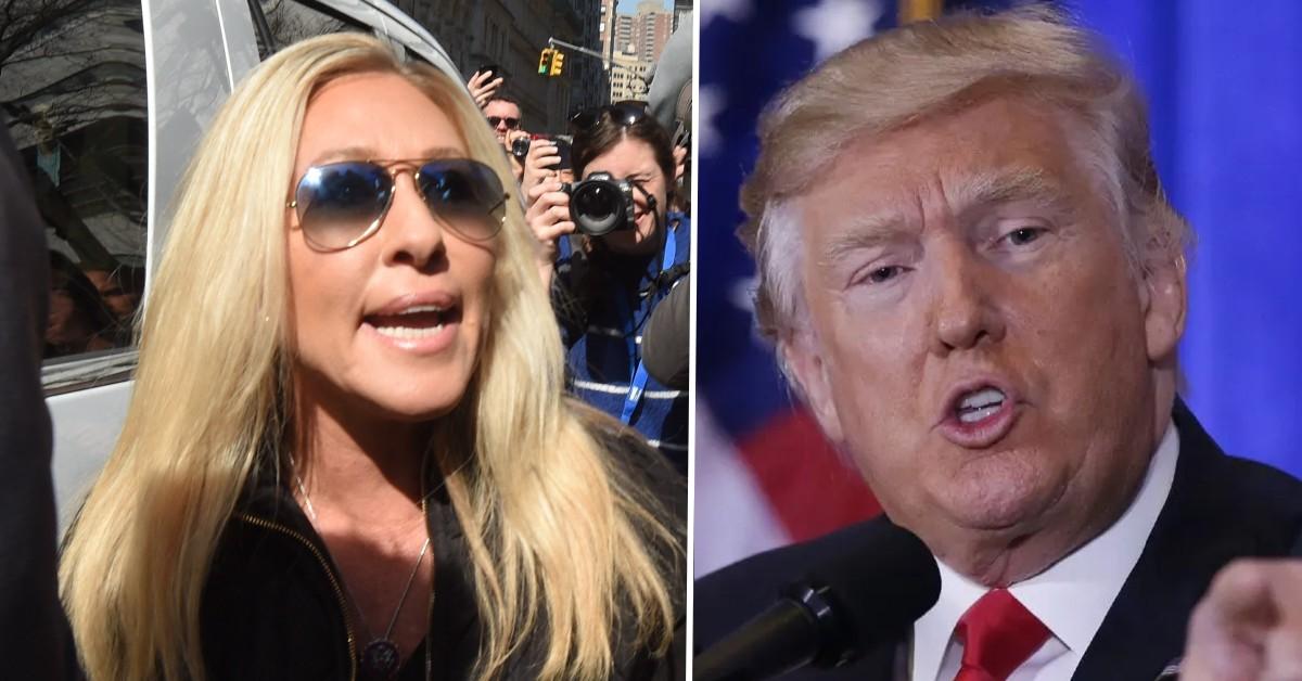 Marjorie Taylor Greene Mobbed By Trump Protestors Outside NYC Courthouse