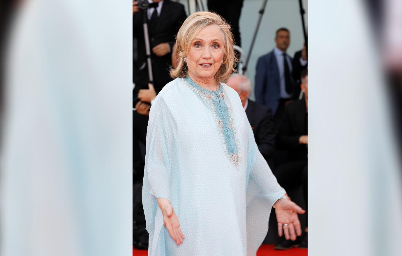 Hillary Clinton Ditches Her Pantsuit For A Powder Blue Gown