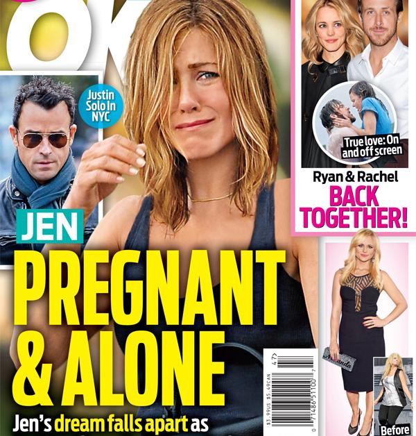 This Week's OK! Magazine Cover Story: Jen, Pregnant & Alone