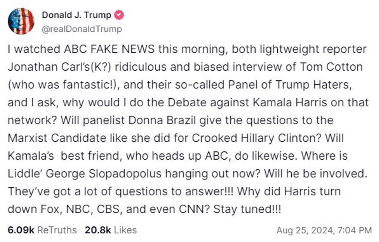 Donald Trump Hints At Skipping 'Fake News' Debate With Kamala Harris