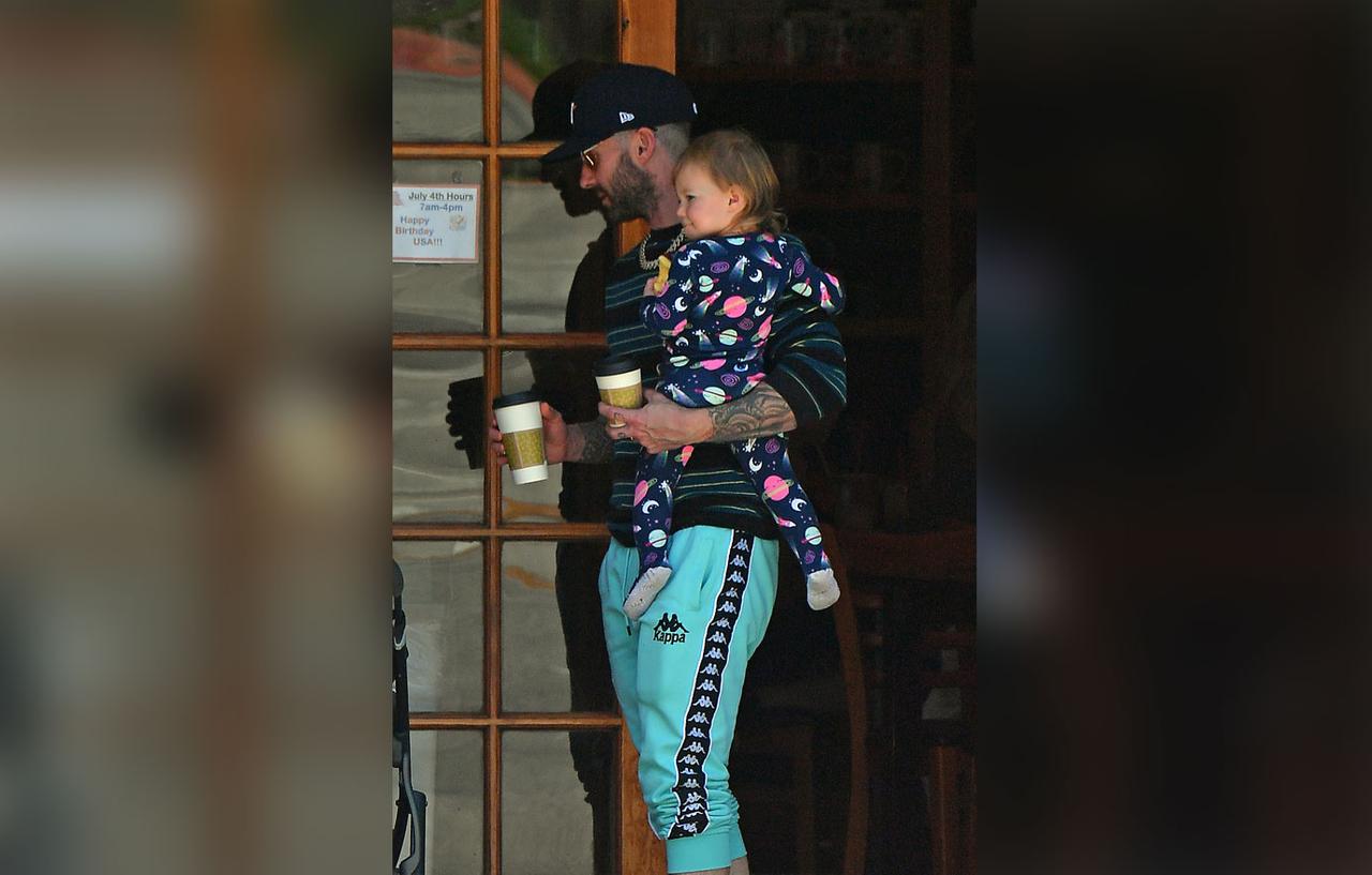 Adam Levine Takes His Daughter Out On A Coffee Run In LA