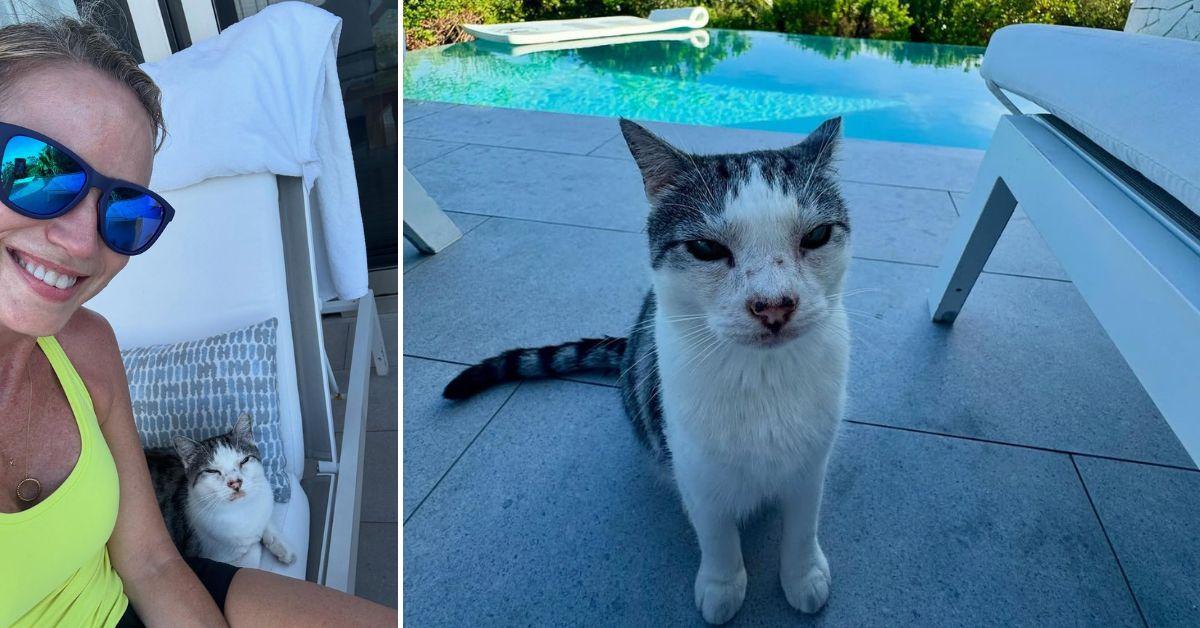 Amy Robach Poses With Cute Cat During Poolside Moment In Turks & Caicos