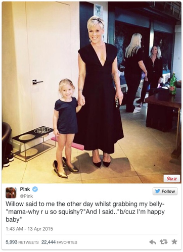 Pink Addresses Weight Gain Comments On Twitter And Keeps It Classy!