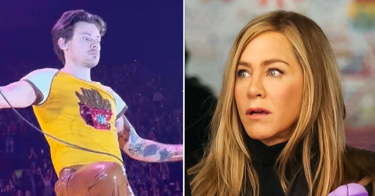 Harry Styles Rips Pants As Jennifer Aniston Attends Concert: Photos