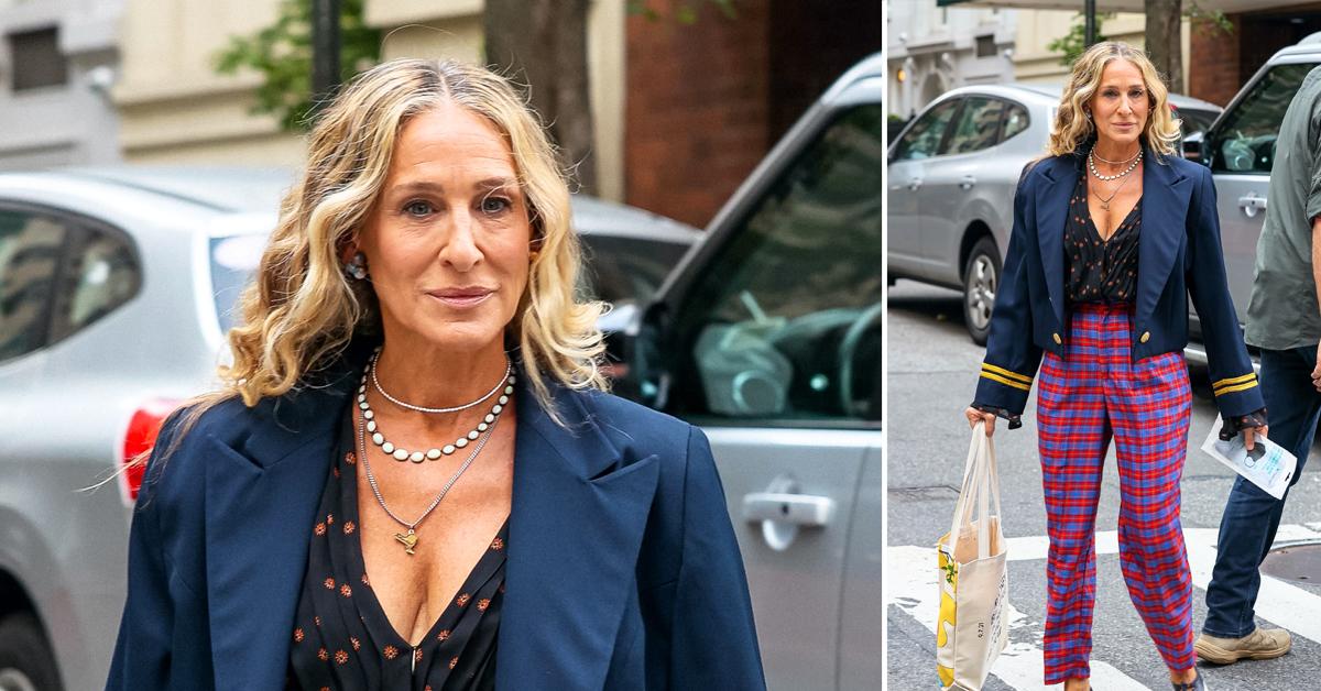 Sarah Jessica Parker Looks Pretty In Red And Blue Plaid Pants 6340