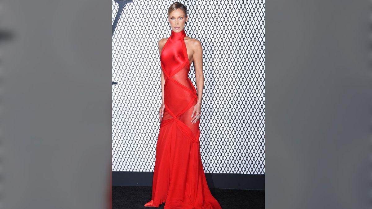 Bella Hadid Wears Red See-Through Dress At 'The Beauty' Premiere: Photo