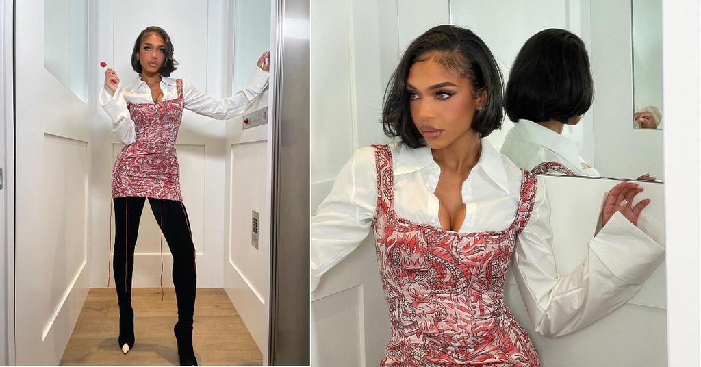 Lori Harvey Styles Dress Over White Button Up For Trendy Look