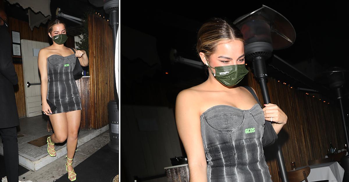Addison Rae Parties At The Nice Guy Wearing GCDS Denim Mini-Dress