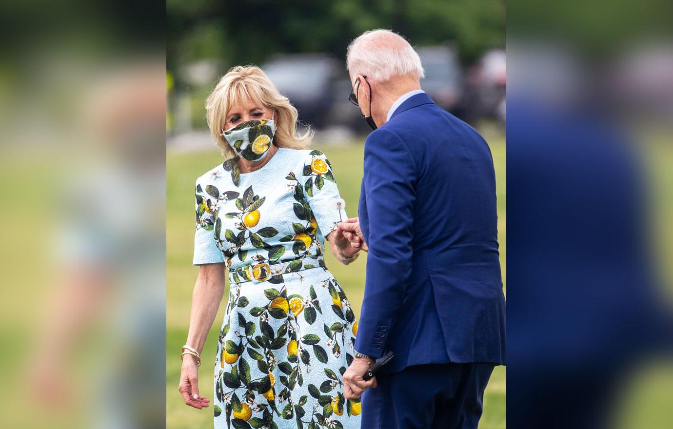 Jill Biden Looks Lovey In Lemon Print Oscar De La Renta Dress While ...