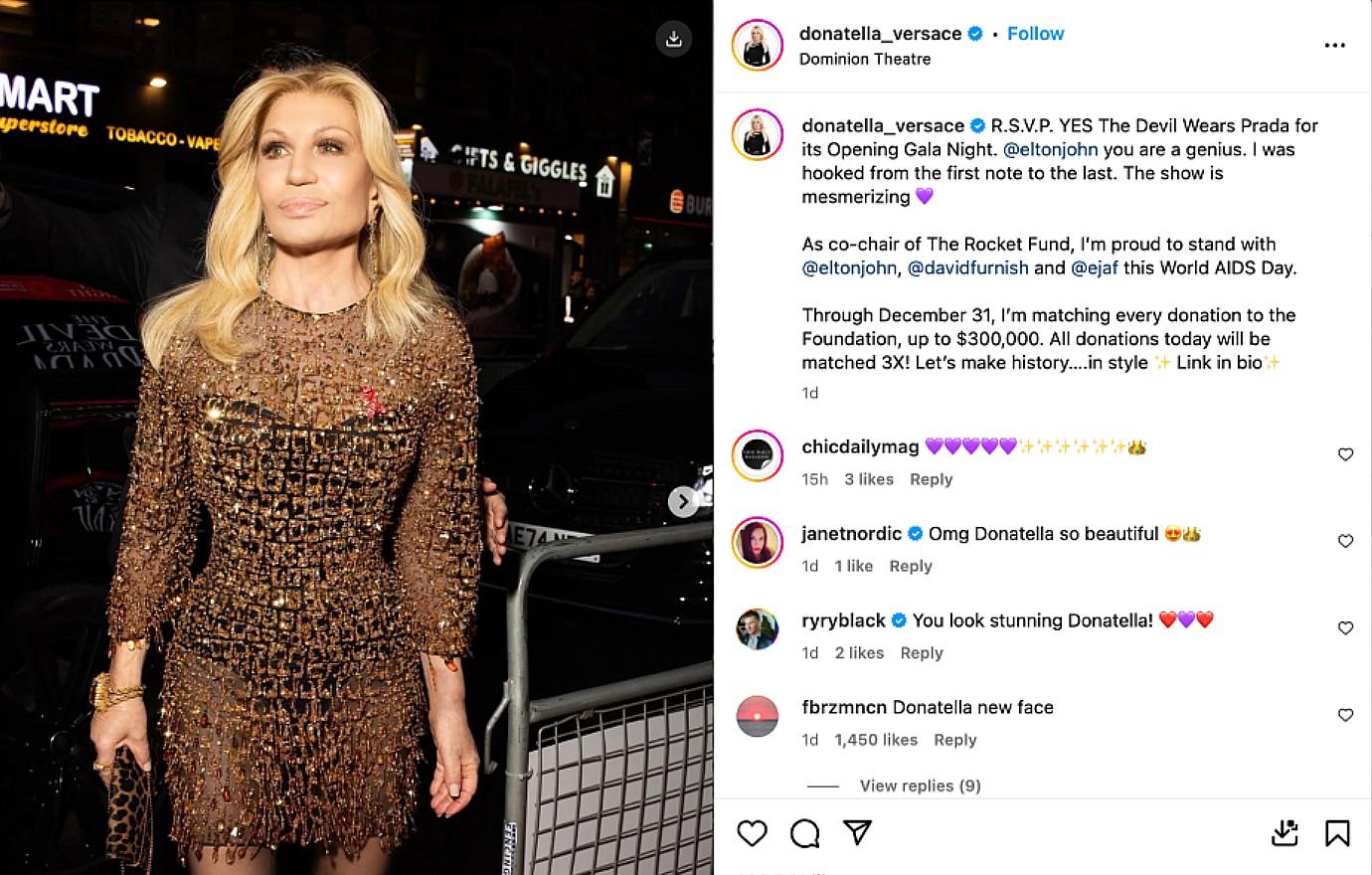 Donatella Versace Shocks Fans With Her 'New Face' At Elton John Event