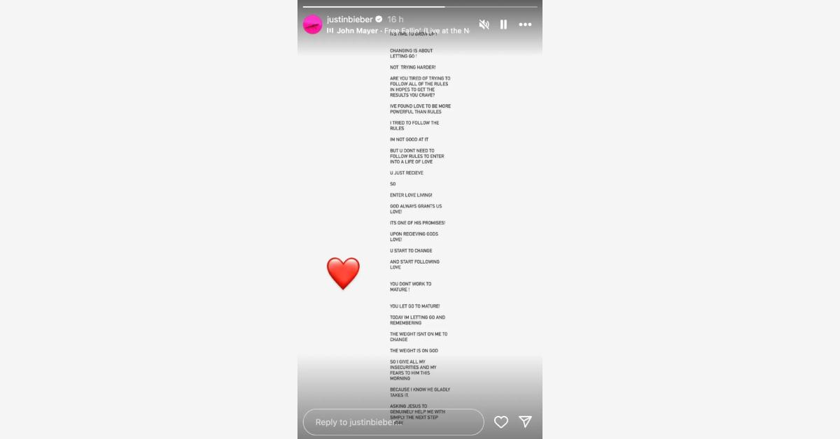 Justin Bieber Posts Cryptic Message About Growing Up Amid Fan Concerns