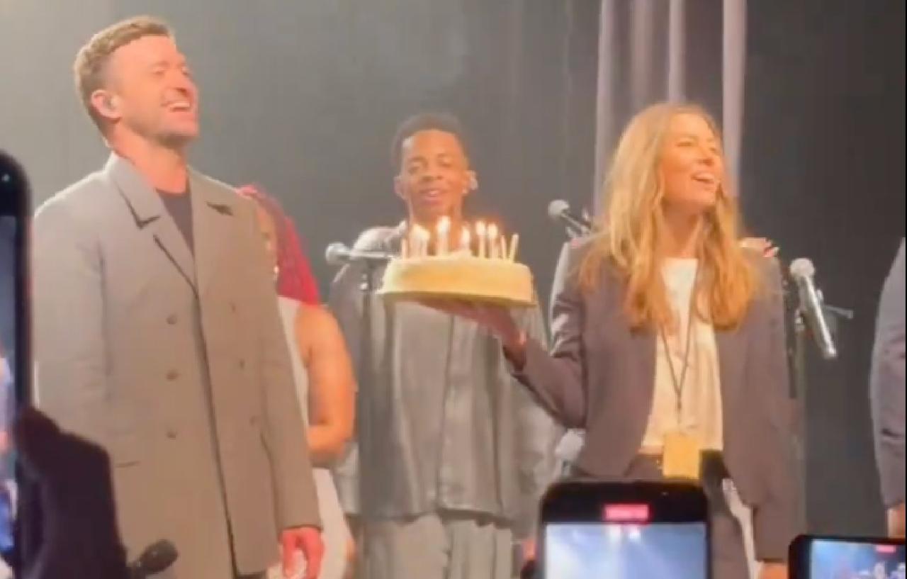 Jessica Biel Brings Out Cake To Celebrate Justin Timberlake's Birthday