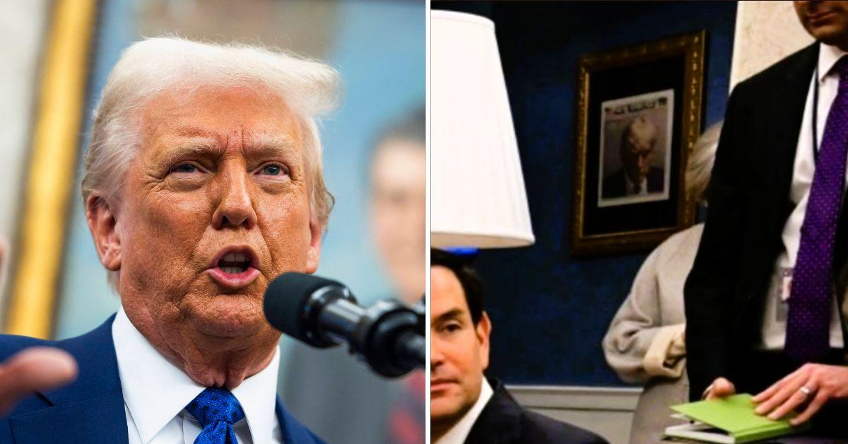 Donald Trump Hangs Infamous Georgia Mug Shot Outside The Oval Office