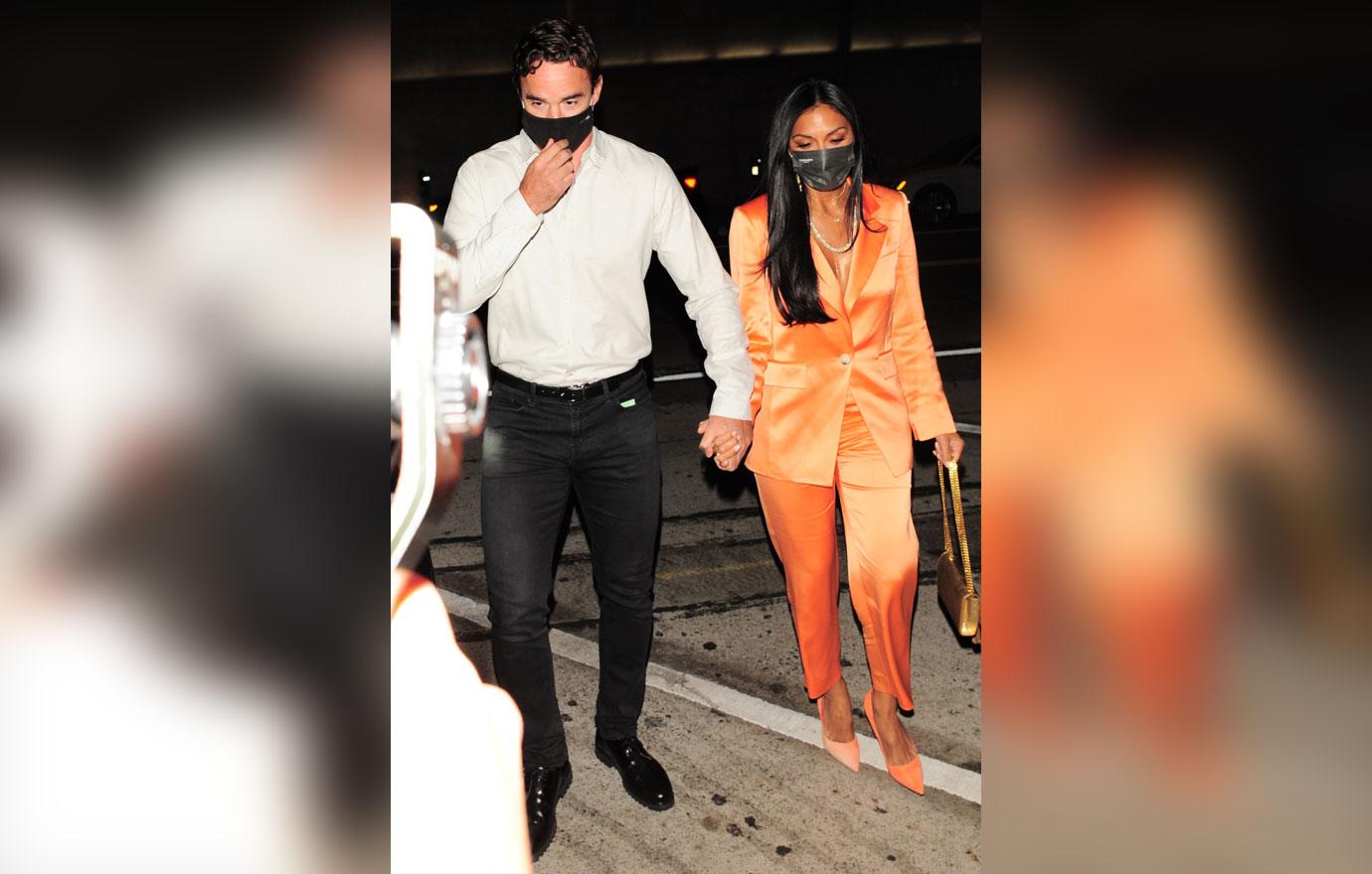 Nicole Scherzinger Rocks Orange Satin Veronica Beard Suit