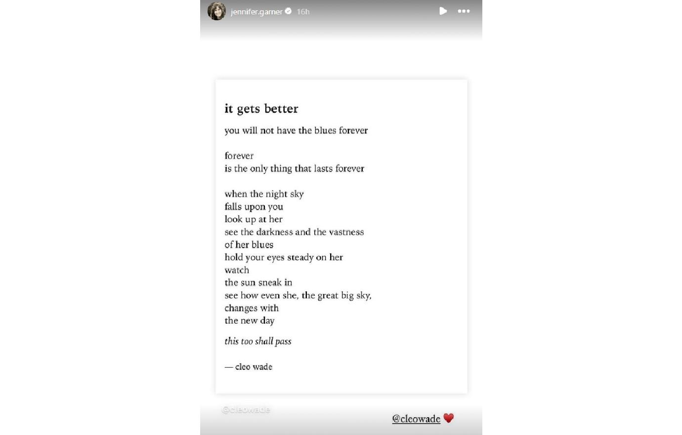 Jennifer Garner Shares Cryptic 'It Gets Better' Poem