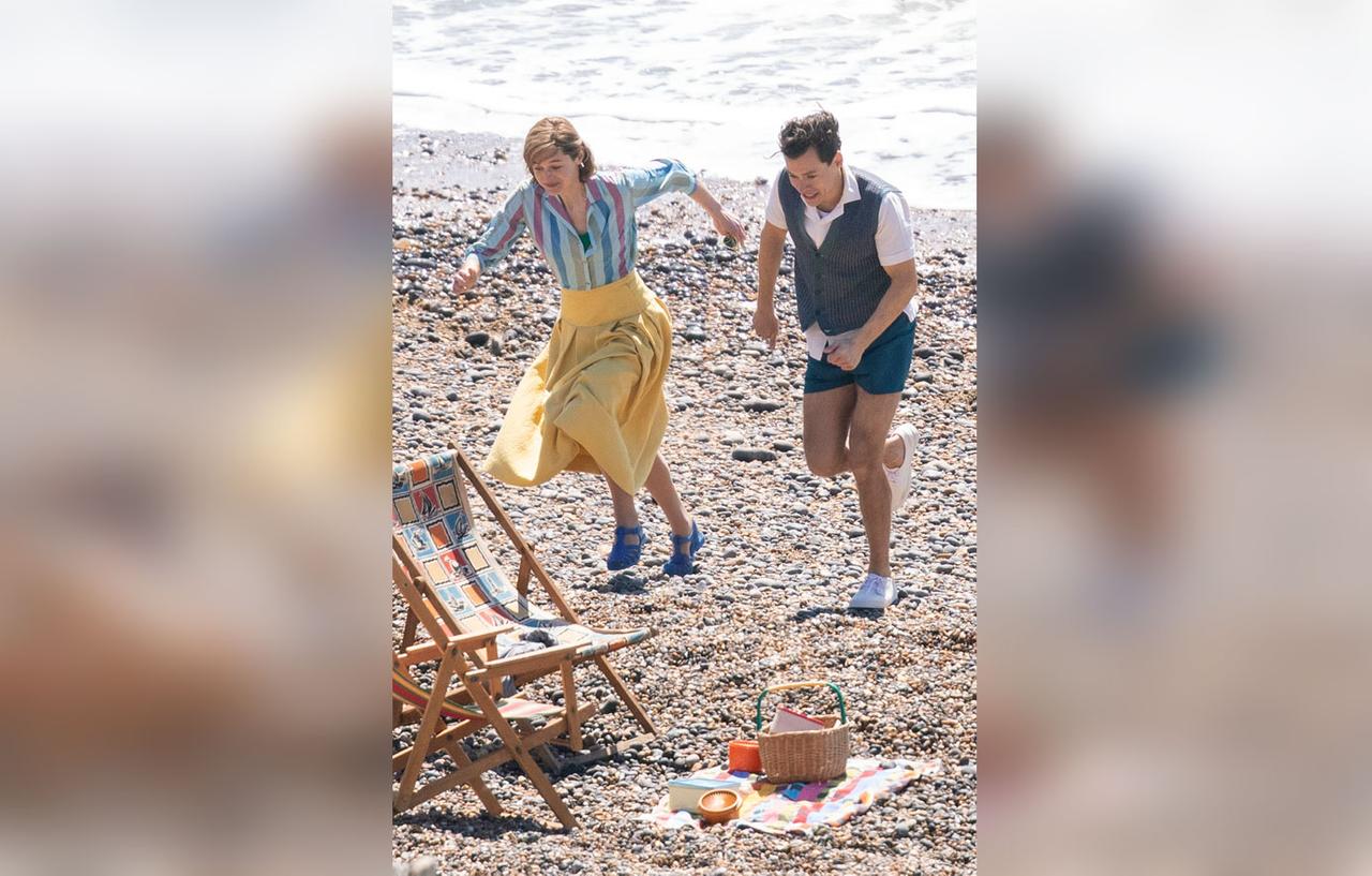 Harry Styles, Emma Corrin Frolic On Beach For 'My Policeman': Photos