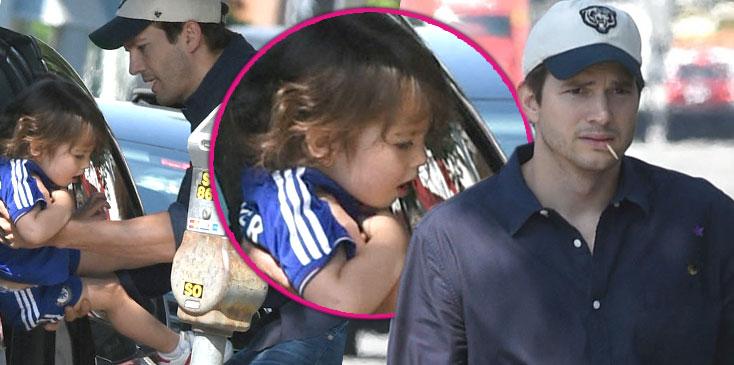 Daddy Day Care! Ashton Kutcher Cuddles Daughter Wyatt Isabelle During ...