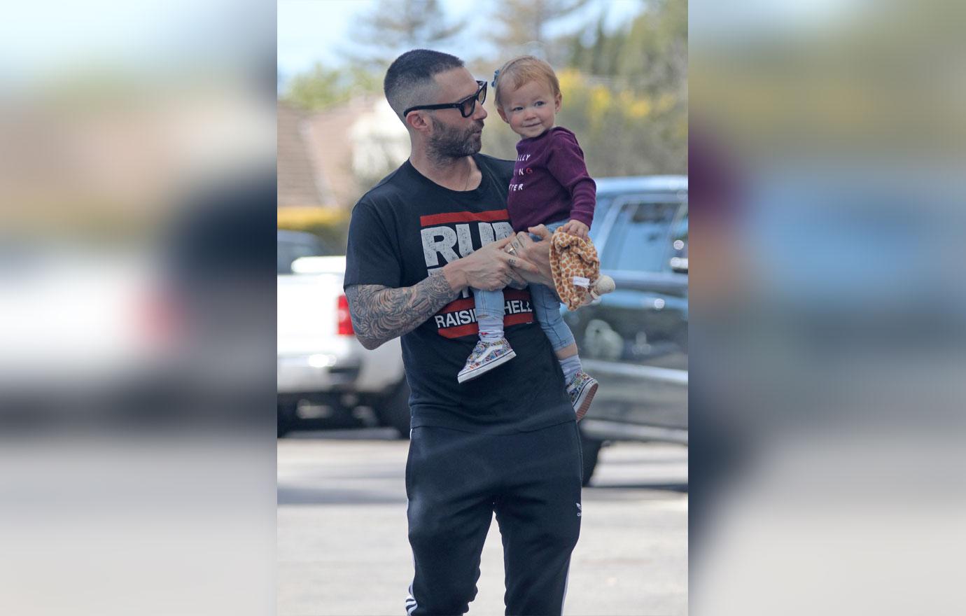 Adam Levine Takes His Daughter Out On A Coffee Run In LA