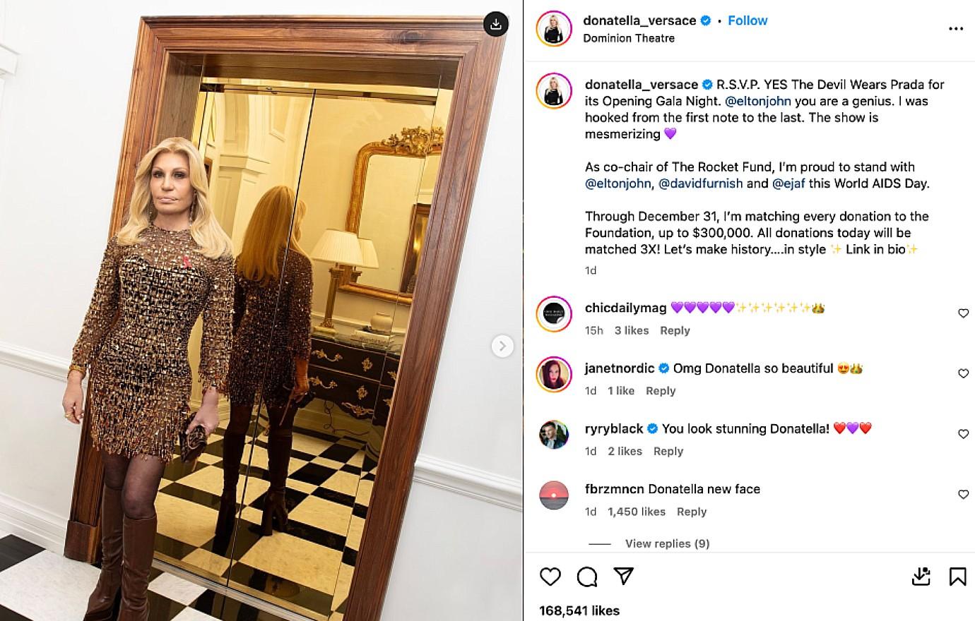 Donatella Versace Shocks Fans With Her 'New Face' At Elton John Event