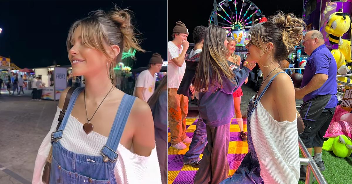 Madison Beer Styles Denim Overalls & Sweater At State Fair