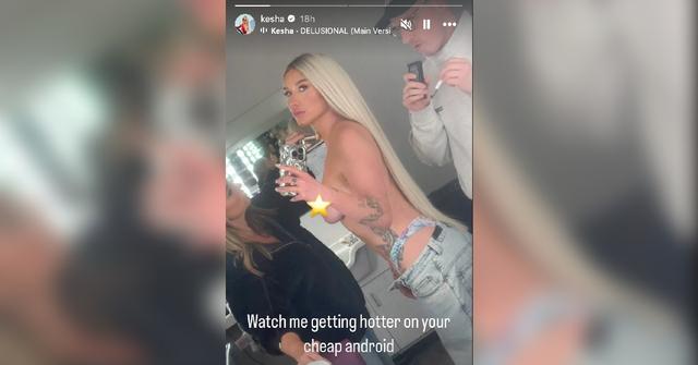 Kesha Shares Topless Photo After Wearing Leather Look At Spotify Event